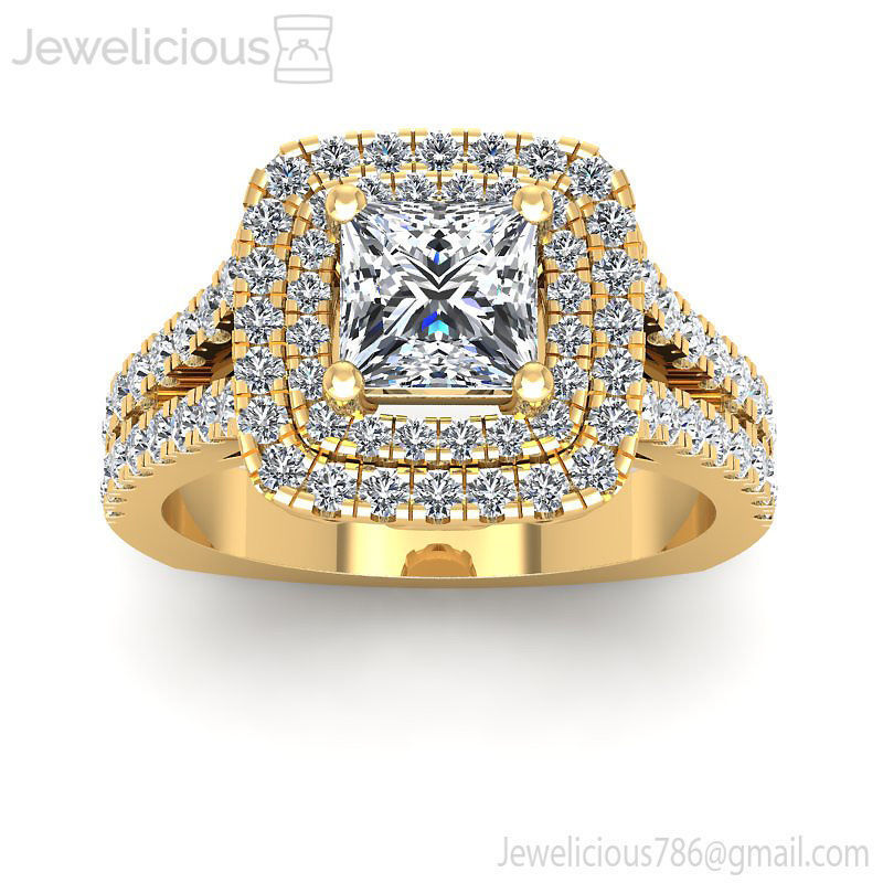 Jewelicious-550-Ring rose gold princess cut diamond halo enga... 3D ...