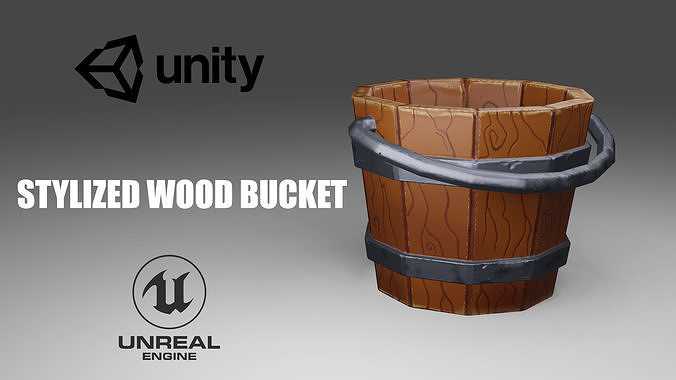 3D model Stylized Wood Bucket low poly game ready VR / AR / low-poly ...