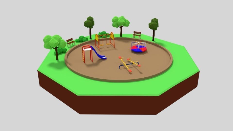 3D model Low Poly Cartoon Playground Scene VR / AR / low-poly | CGTrader