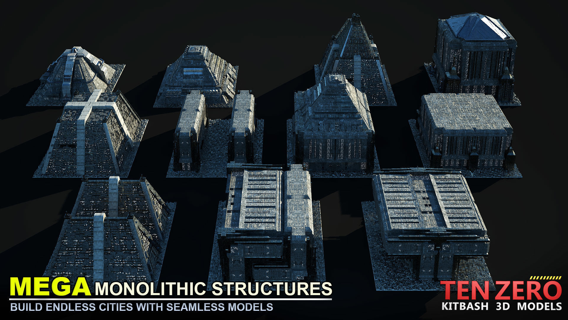 MEGA MONOLITHIC STRUCTURES SCI-FI KITBASH 3D model | CGTrader
