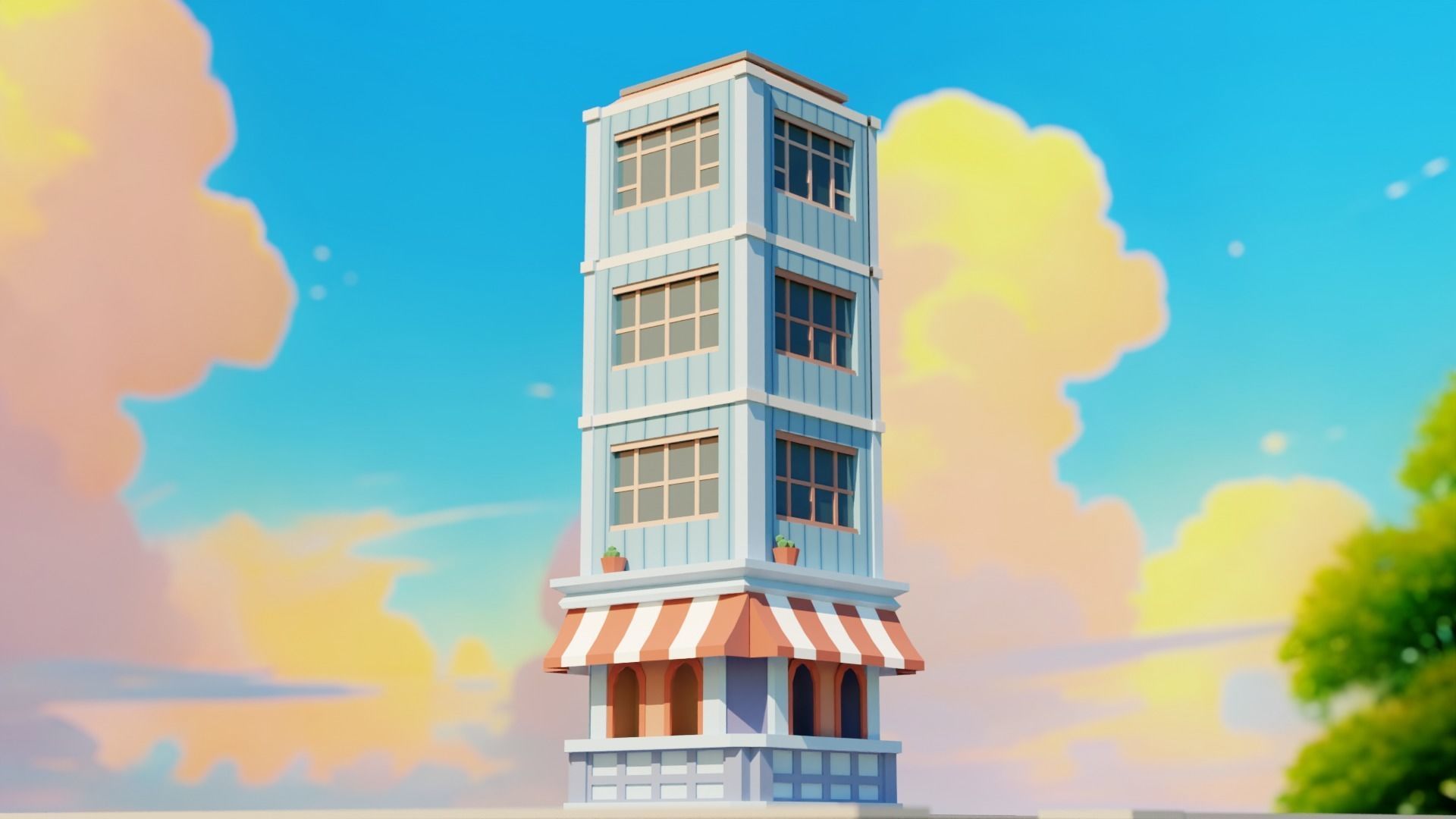 Free Low Poly building Cartoon Style game model free VR / AR / low-poly ...