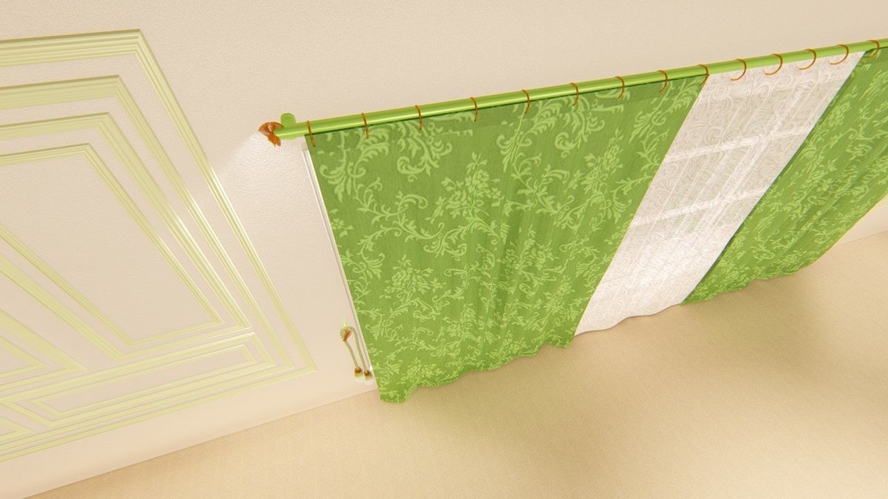 Curtain set window with grass 3D model | CGTrader