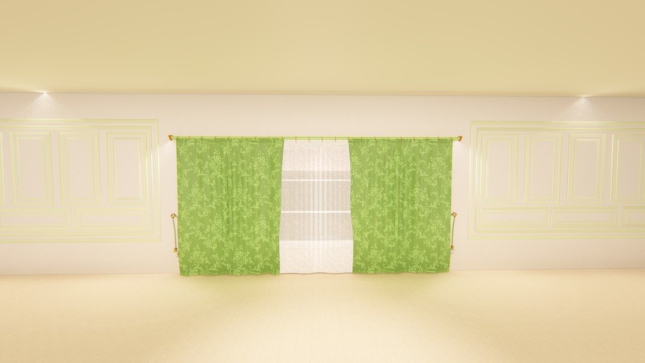 Curtain set window with grass 3D model | CGTrader