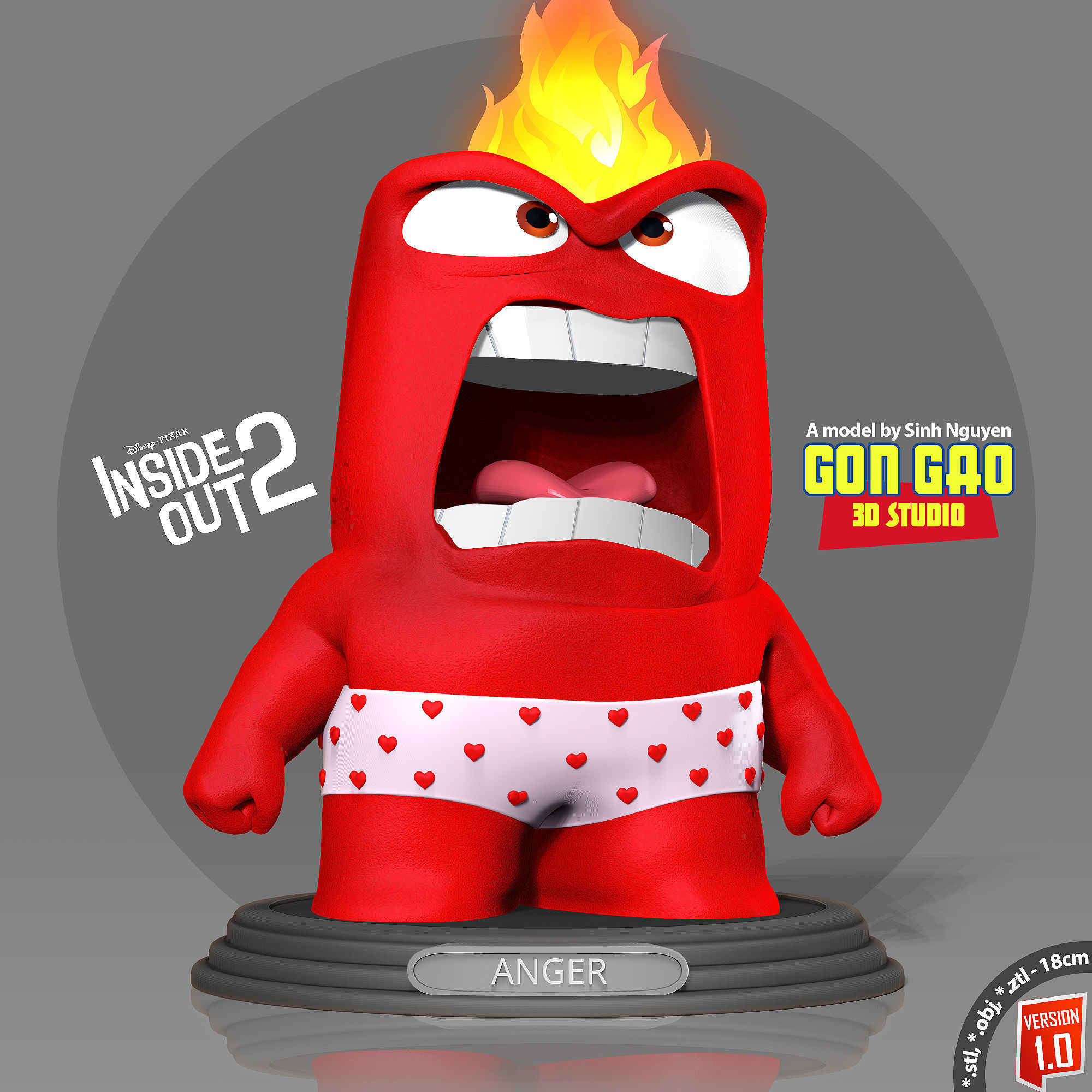 Anger with shorts - Inside Out 2 Fanart 3D model 3D printable | CGTrader