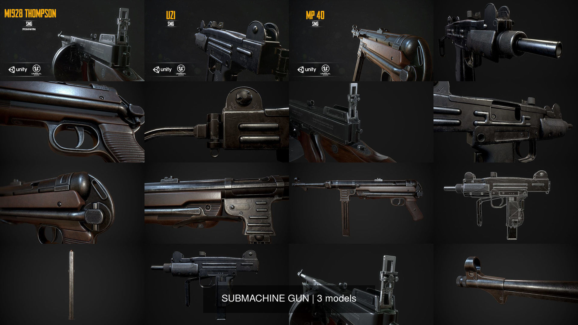 3D Model Collection SUBMACHINE GUN VR / AR / low-poly | CGTrader