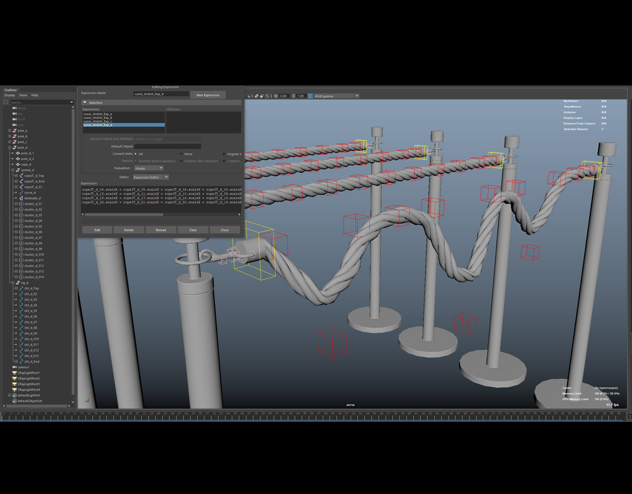partitionPole four wooden poles with ropes 3D model rigged | CGTrader