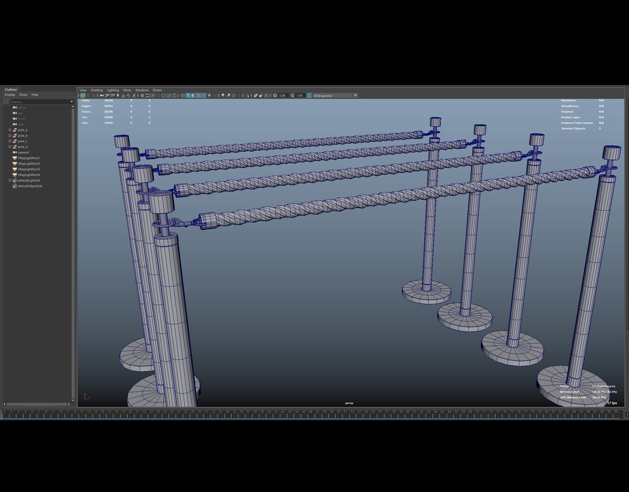 partitionPole four wooden poles with ropes 3D model rigged | CGTrader