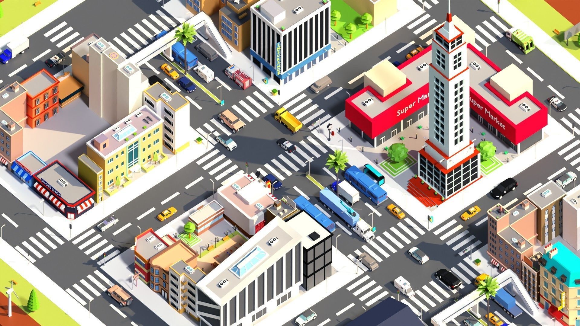 3D model Low Poly City building with windows and balconies VR / AR ...