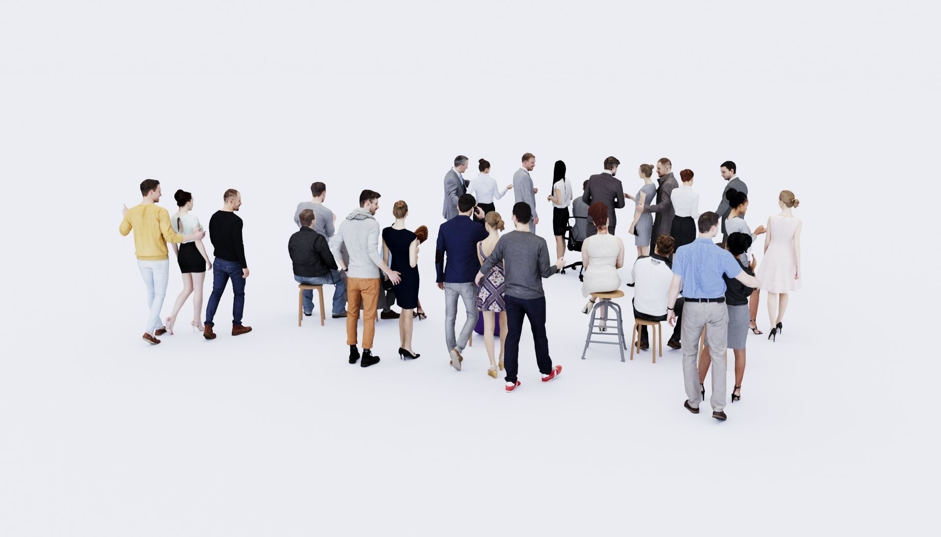 3D model 30x LOW POLY CASUAL CAFE VOL02 BUSINESS PEOPLE CROWD VR / AR ...