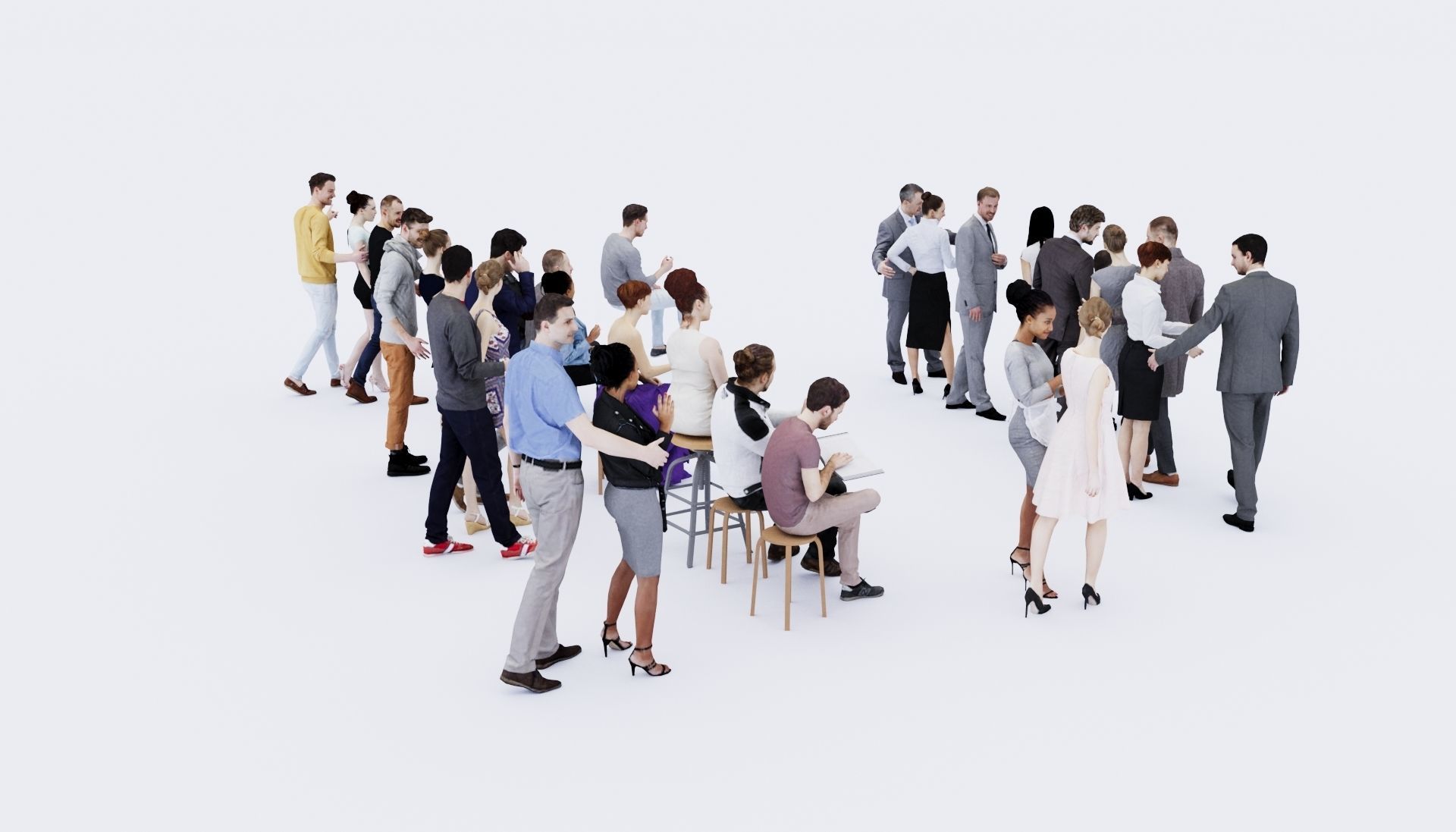 3D model 30x LOW POLY CASUAL CAFE VOL02 BUSINESS PEOPLE CROWD VR / AR ...