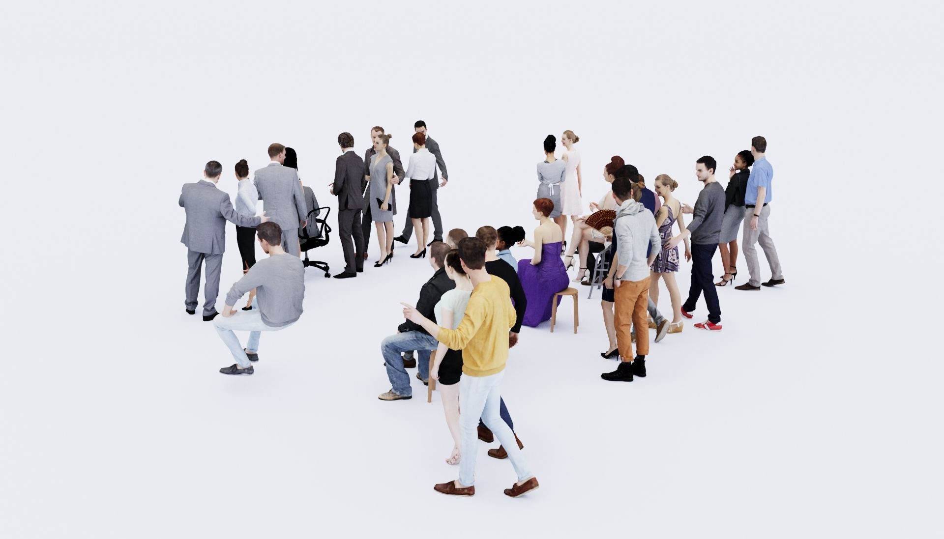 3D model 30x LOW POLY CASUAL CAFE VOL02 BUSINESS PEOPLE CROWD VR / AR ...