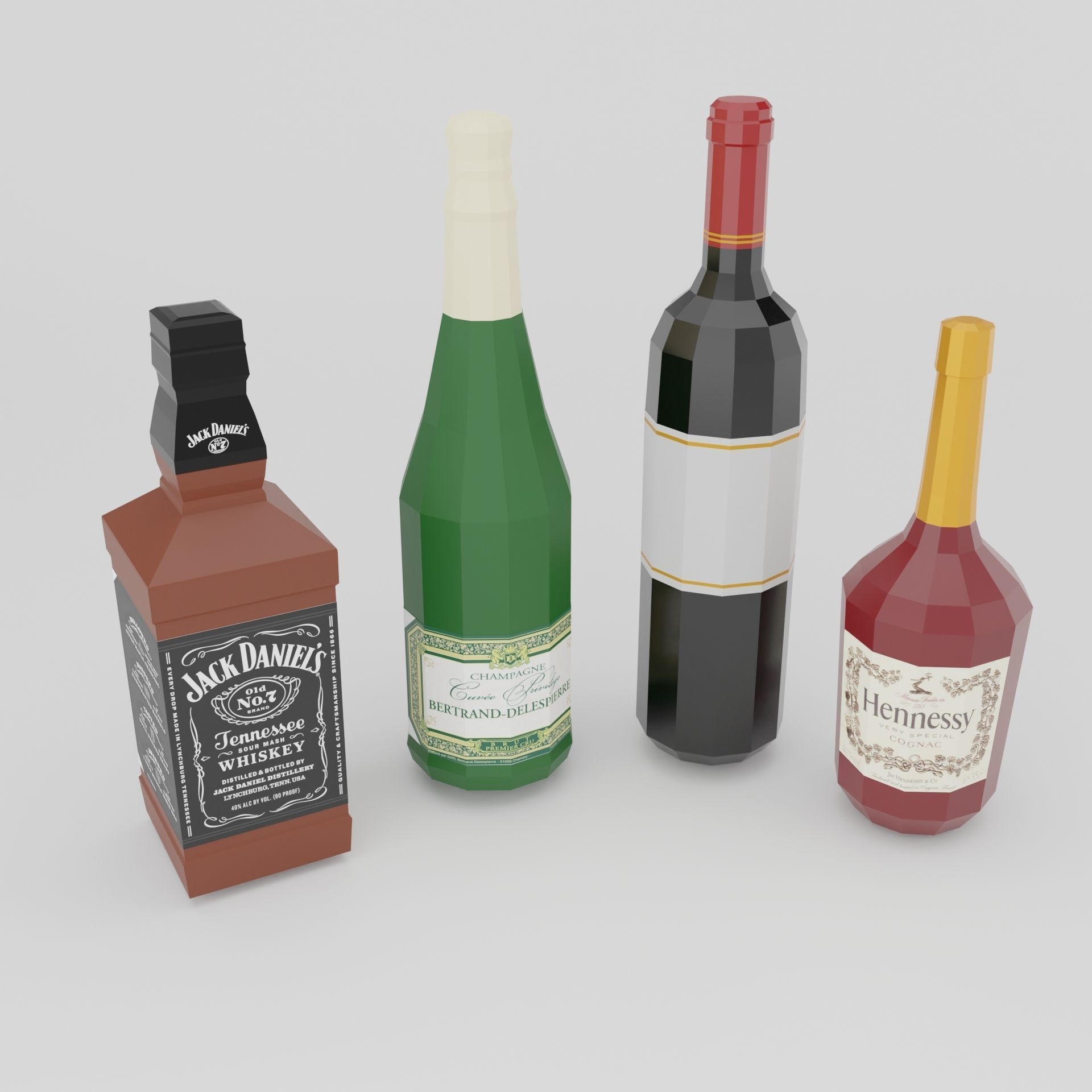 Low poly set of 4 bottles free VR / AR / low-poly 3D model | CGTrader