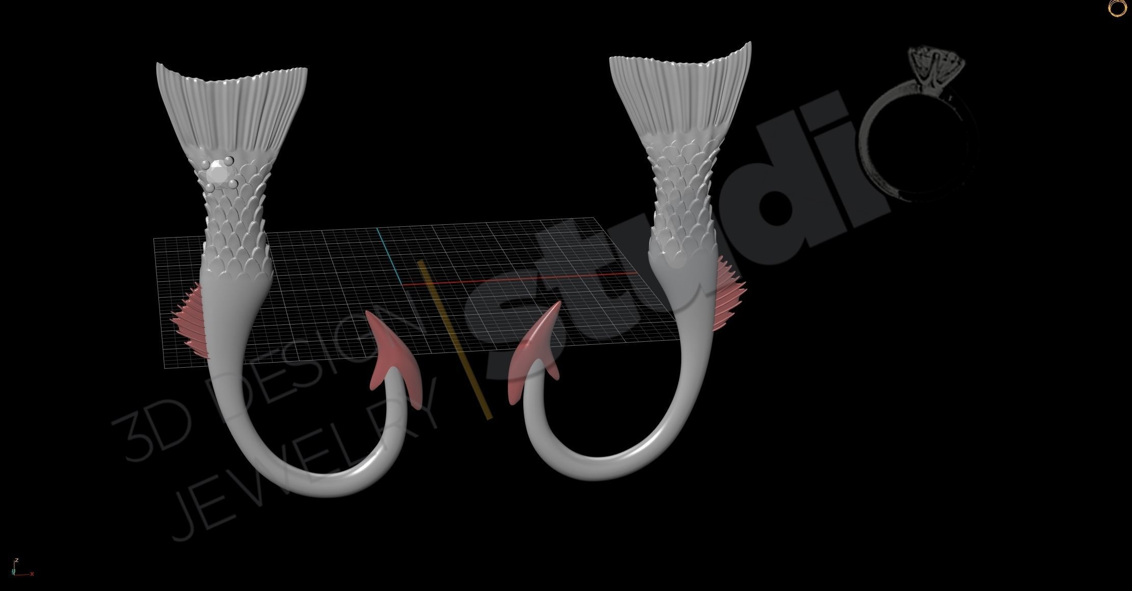 Red Drum - RedFish jewelry pendant with gem 3d model 3D model 3D ...