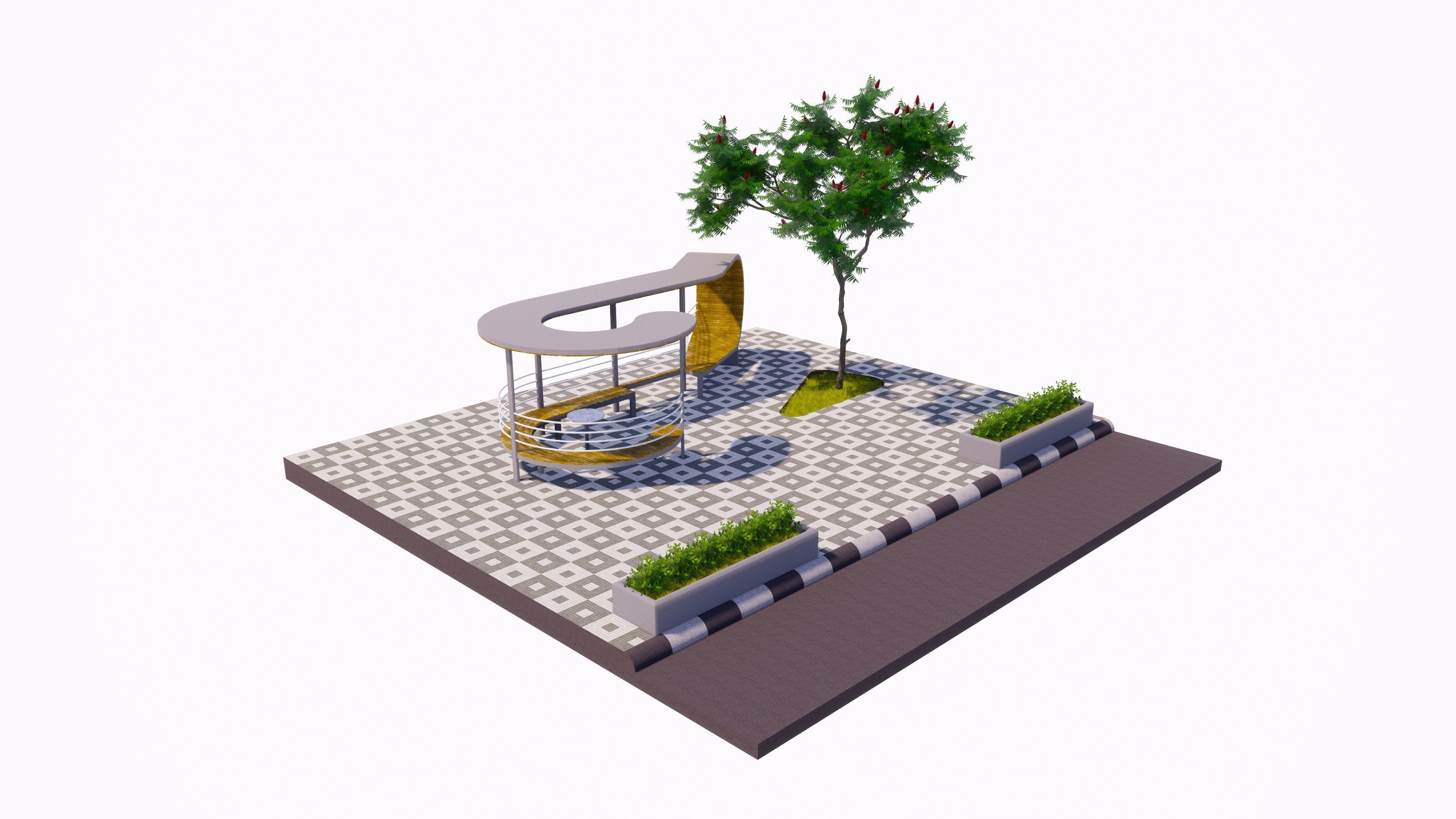rest area design 3D model animated | CGTrader