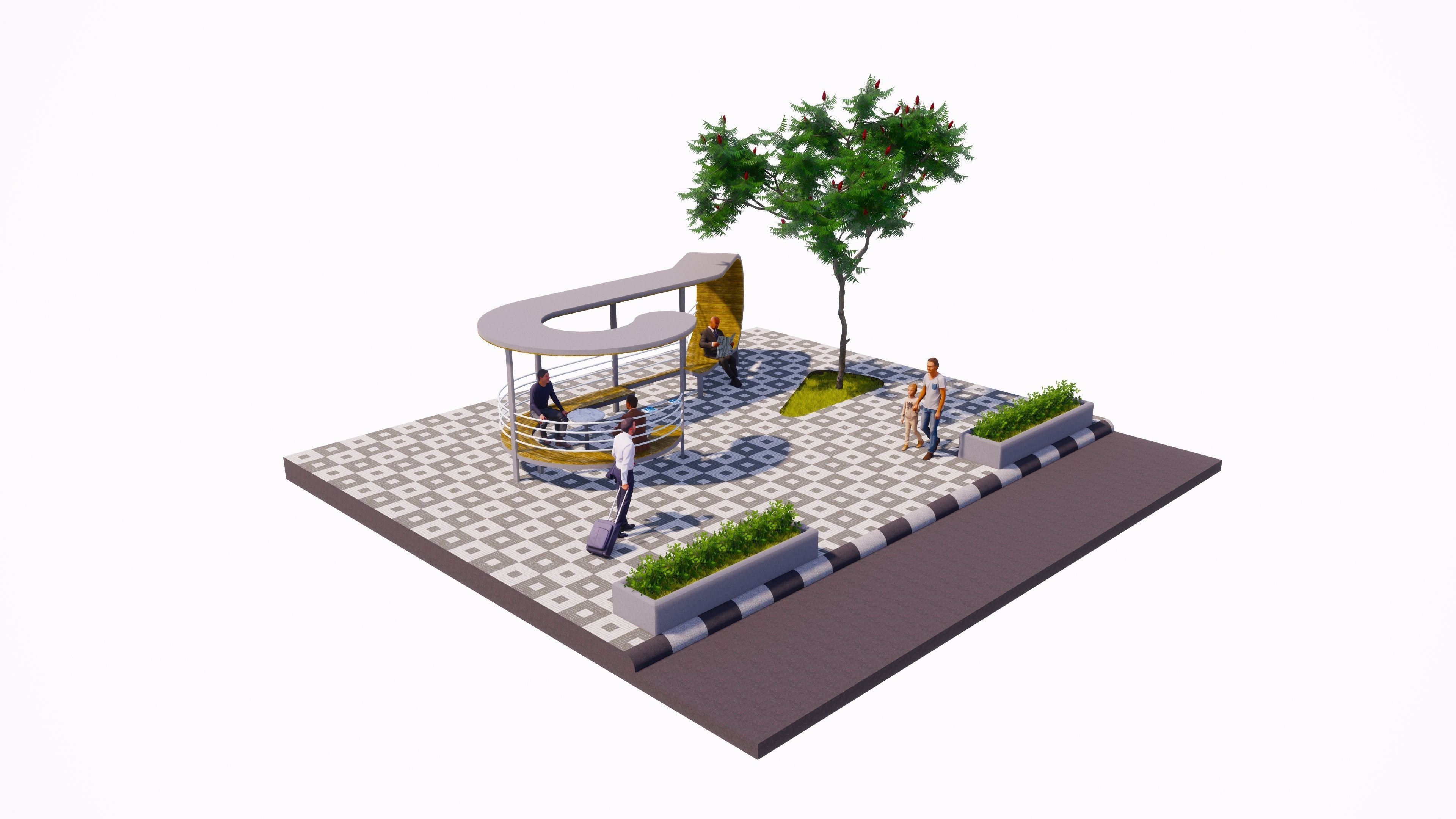 rest area design 3D model animated | CGTrader
