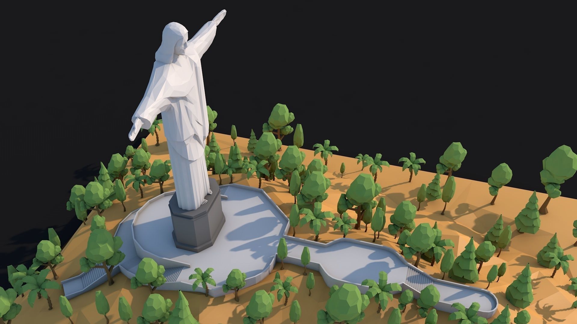 3D model Low Poly Christ The Redeemer Statue Landmark VR / AR / low ...