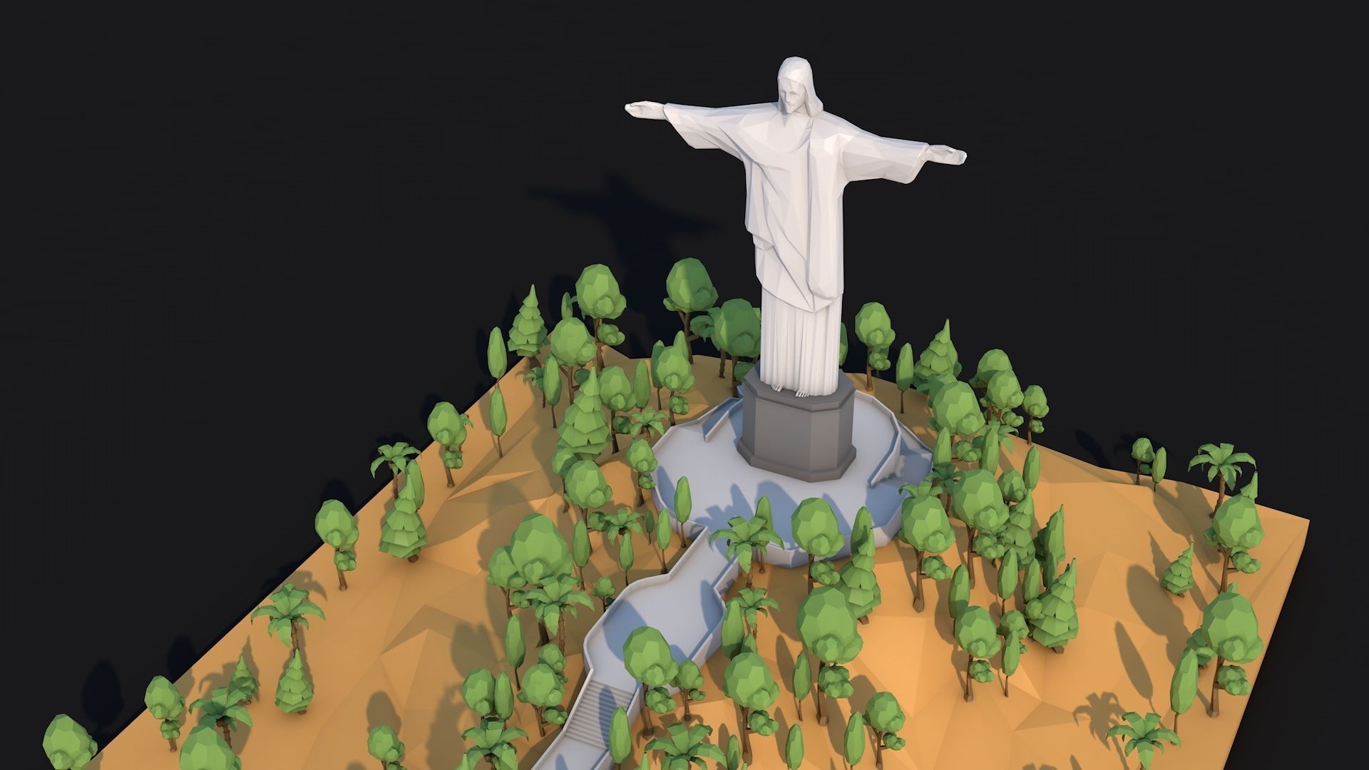 3D model Low Poly Christ The Redeemer Statue Landmark VR / AR / low ...
