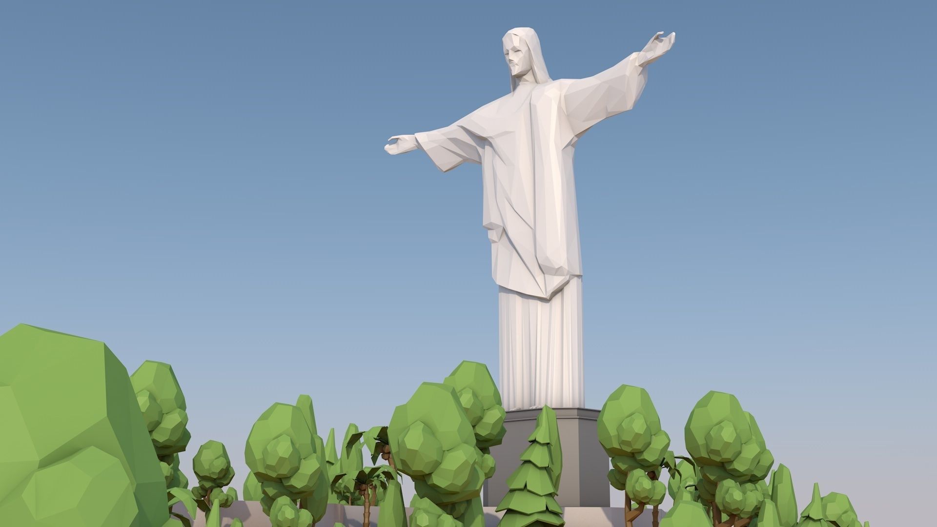 3D model Low Poly Christ The Redeemer Statue Landmark VR / AR / low ...