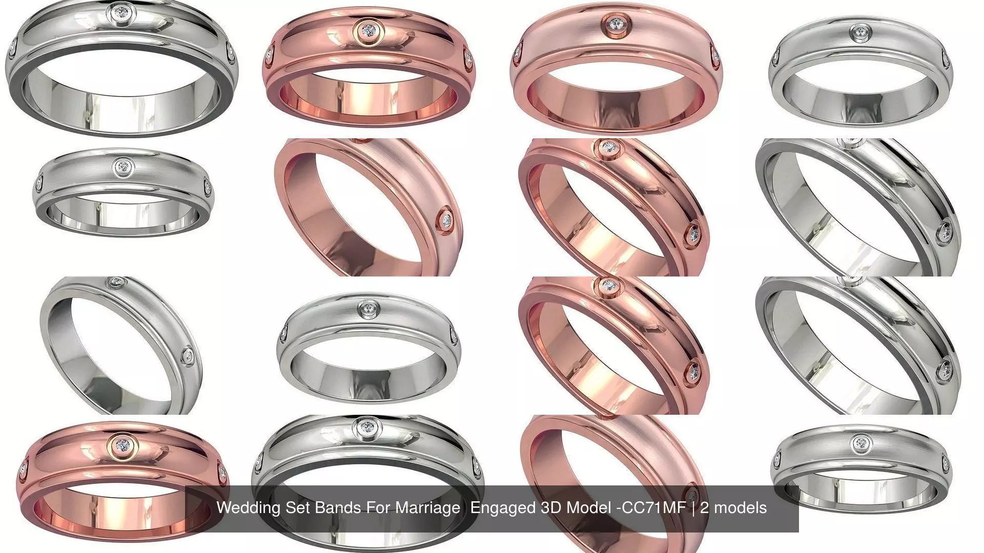 Wedding Set Bands For Marriage Engaged 3D Model -CC71MF 3D Model Pack ...