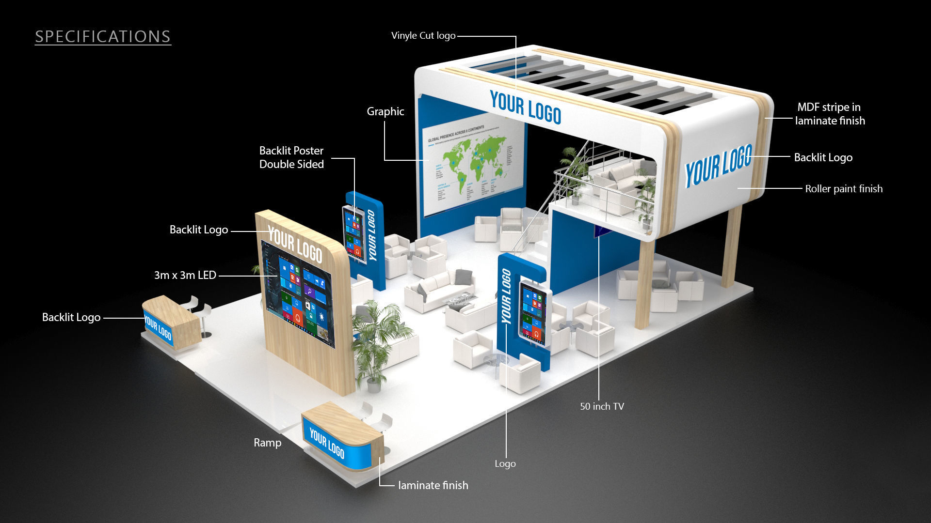 Double Deck Exhibition Stand Booth 150 sqm 3D model