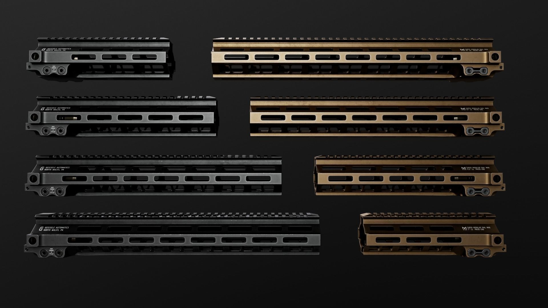 3D model Geissele Super Modular Rail MK8 MLOK AR15 Handguard VR / AR ...