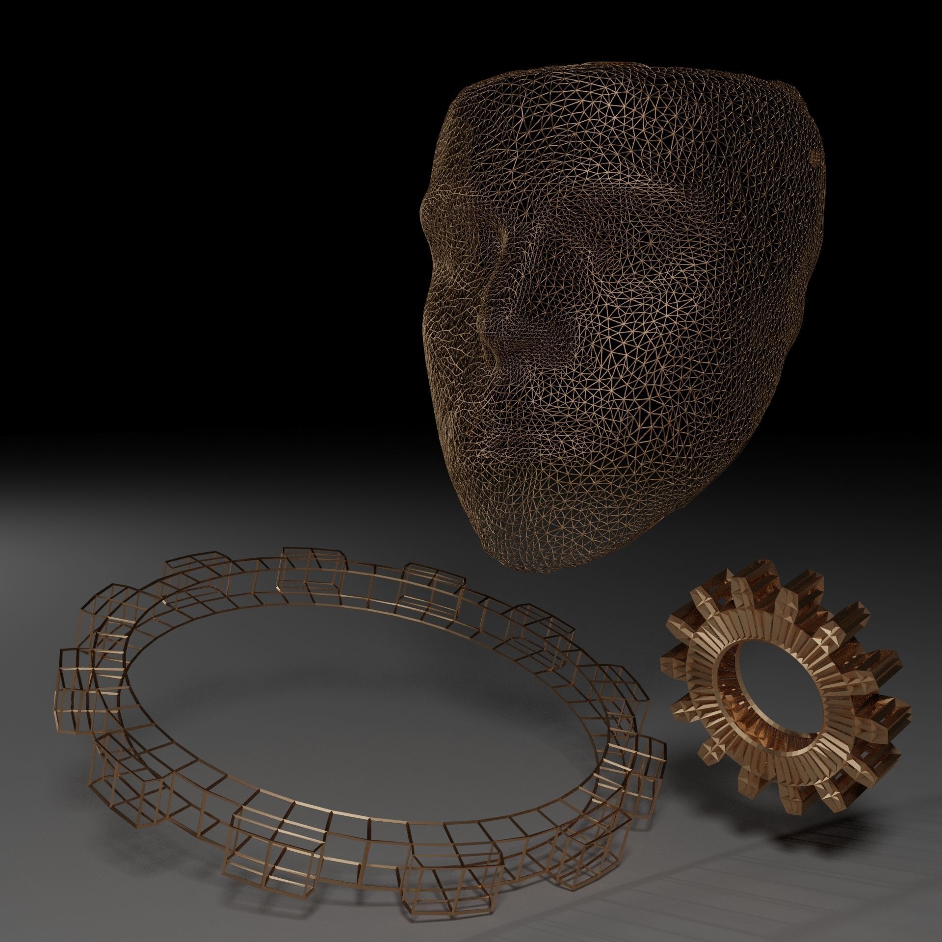 Copper Mask And Gears - Weaved Texture 3D model | CGTrader