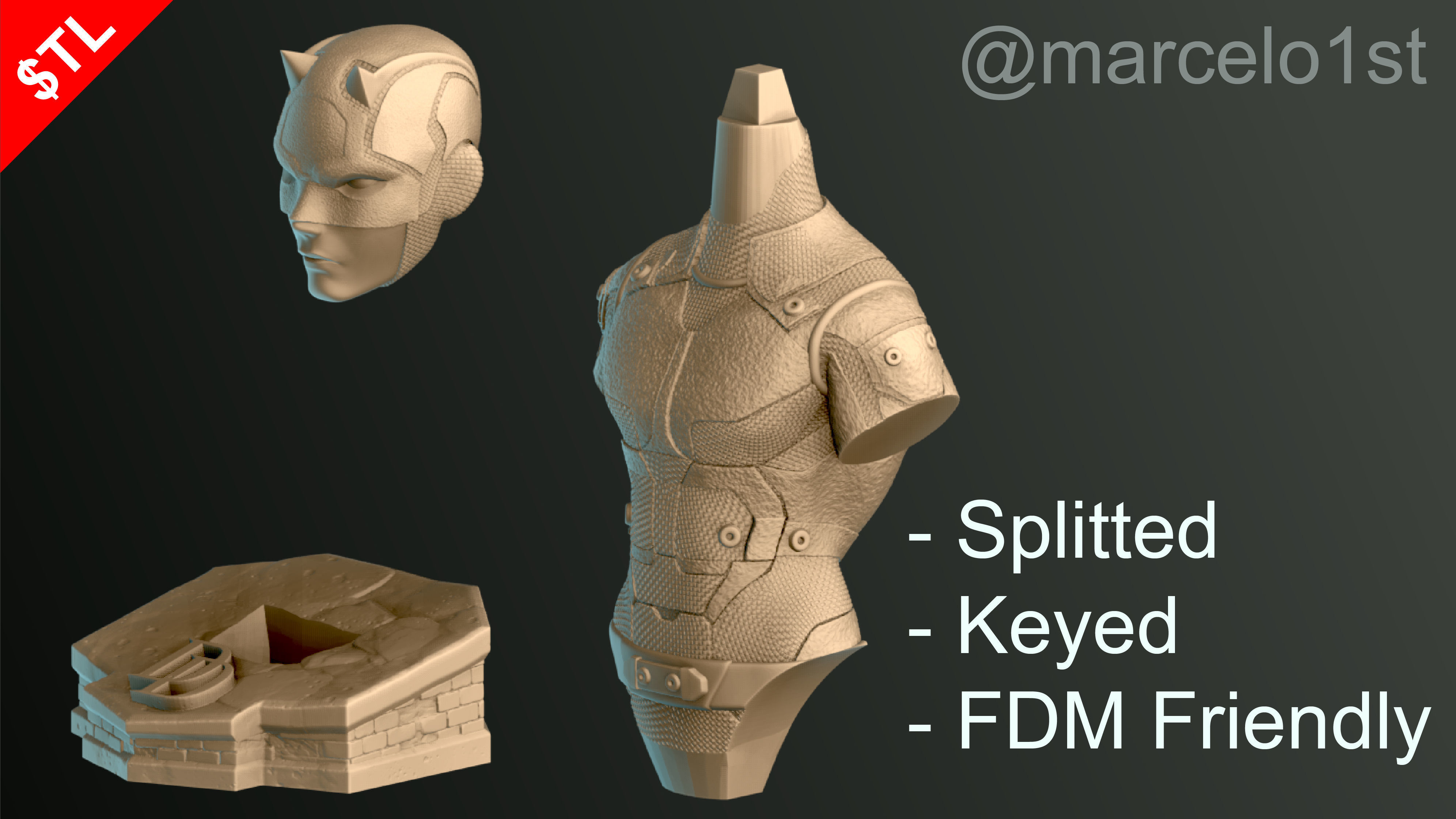 Daredevil Armor Bust 3D model 3D printable | CGTrader