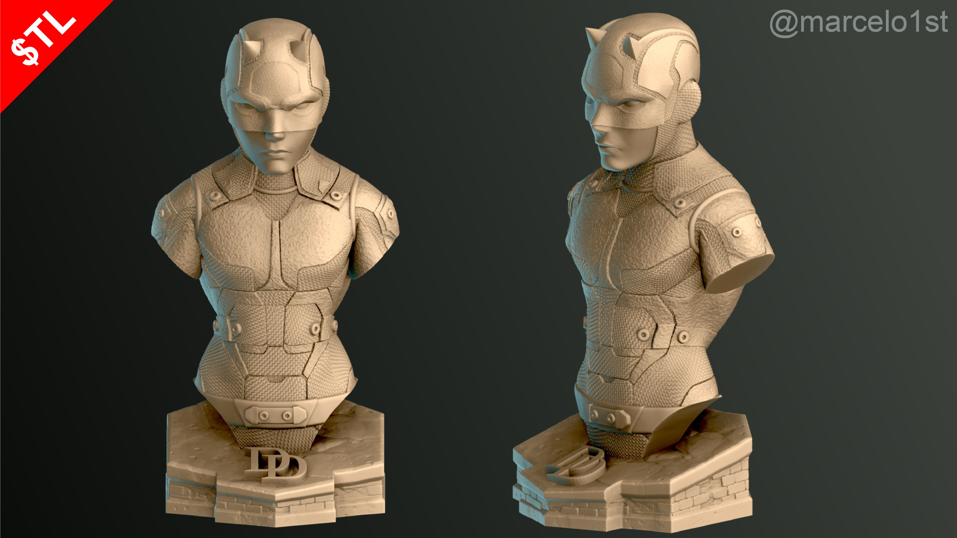 Daredevil Armor Bust 3D model 3D printable | CGTrader