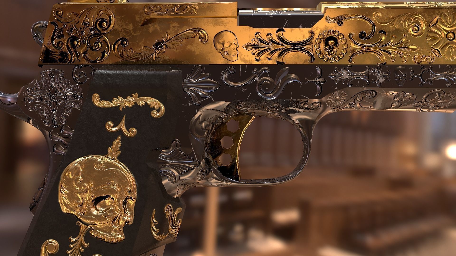 3D model Pistol Gun Engraved Low-poly 3D model PBR glFT VR / AR / low ...