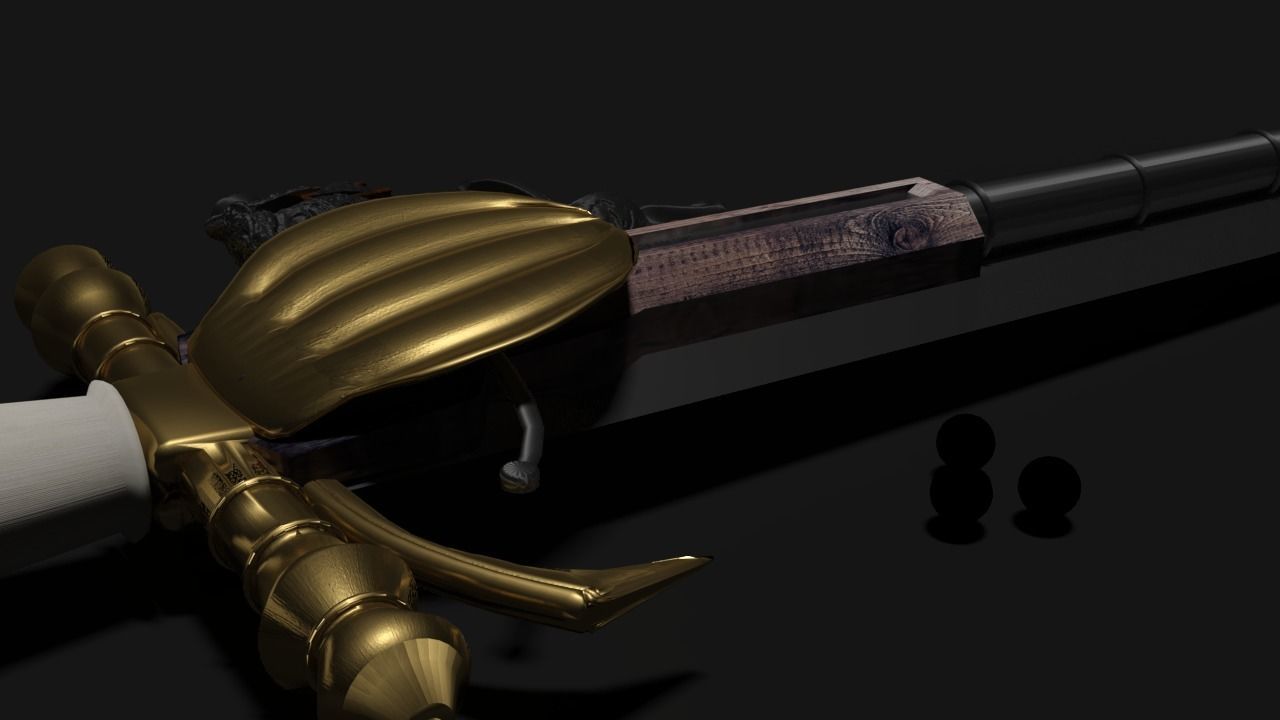 Clam Shell Cross Guard FlintLock Dagger and Sheath 3D model | CGTrader