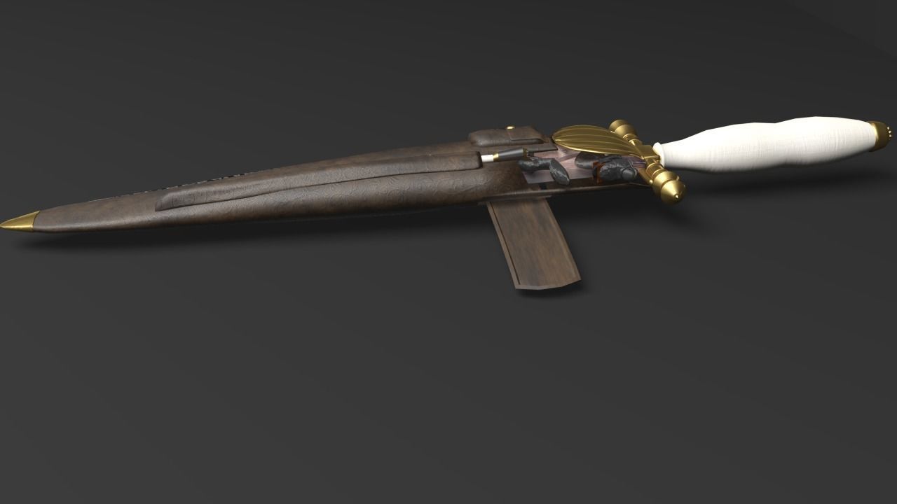 Clam Shell Cross Guard FlintLock Dagger and Sheath 3D model | CGTrader