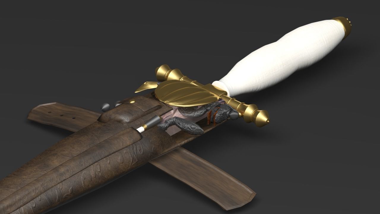 Clam Shell Cross Guard FlintLock Dagger and Sheath 3D model | CGTrader