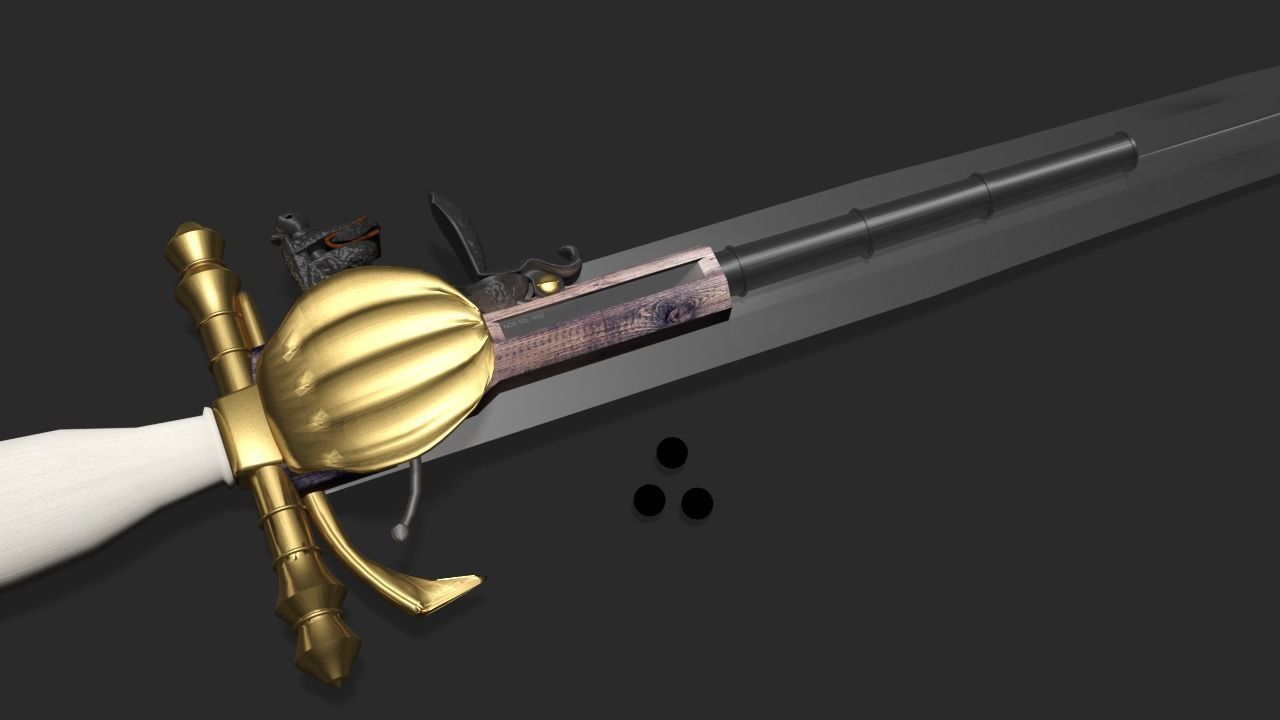 Clam Shell Cross Guard FlintLock Dagger and Sheath 3D model | CGTrader