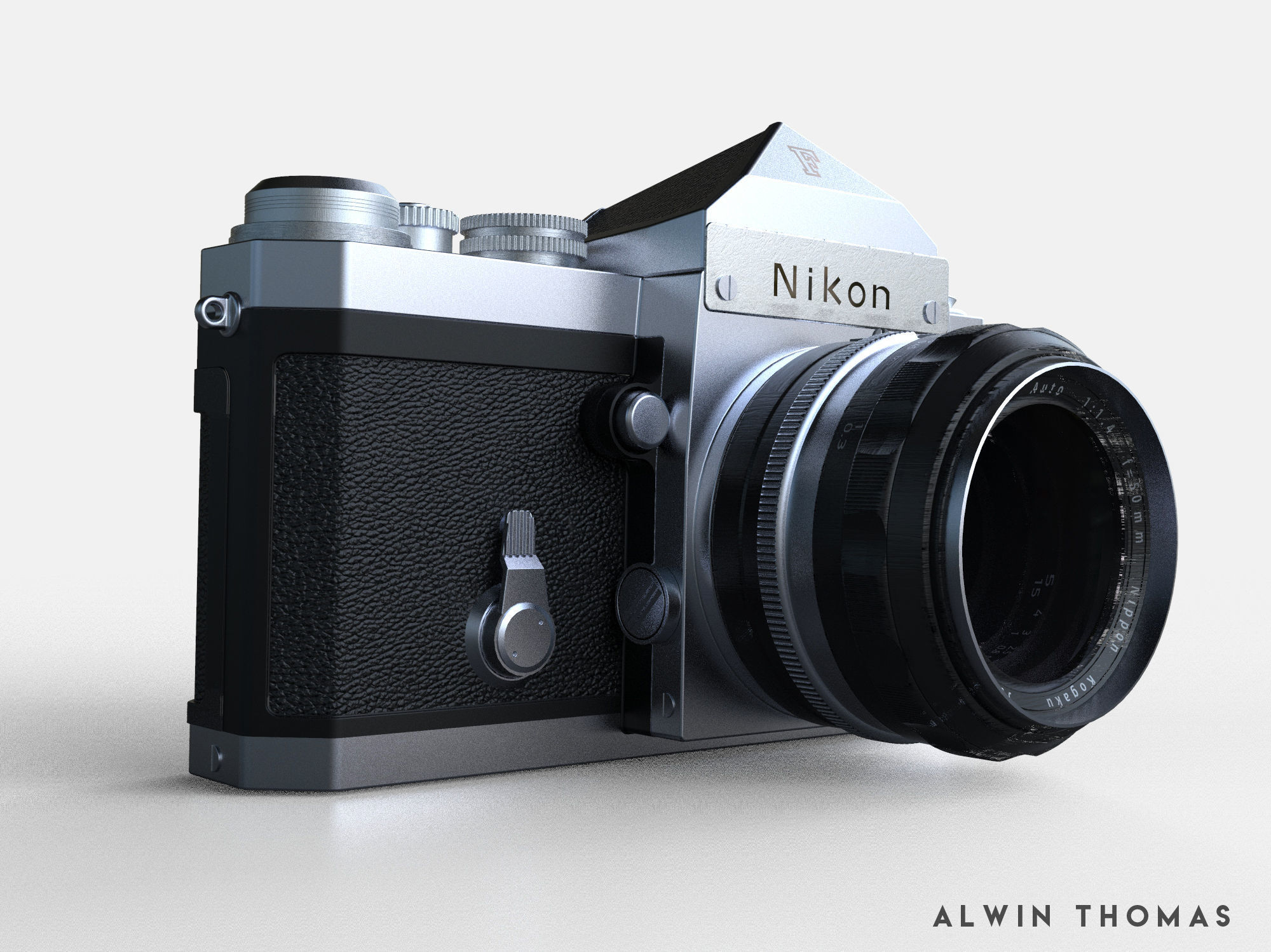 NIKON F camera on wooden table 3D model | CGTrader