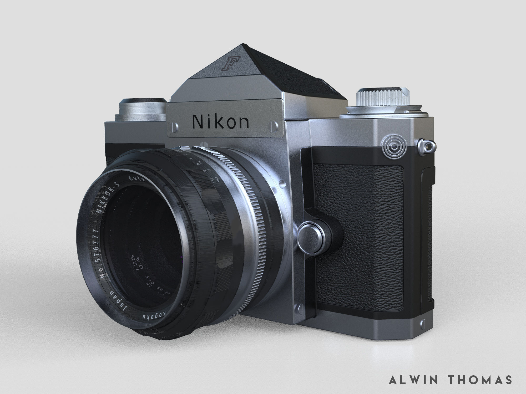 NIKON F camera on wooden table 3D model | CGTrader