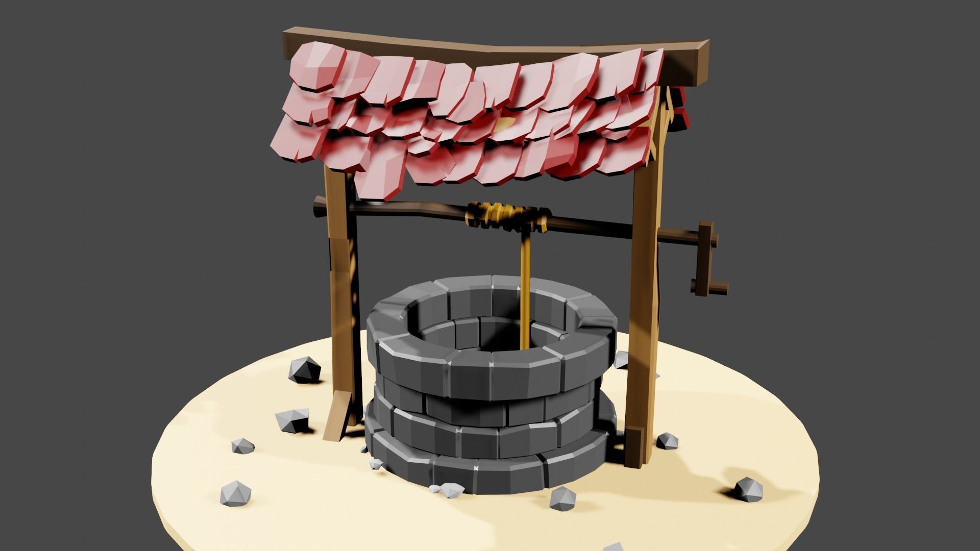 Low poly well water with roof free 3D model | CGTrader
