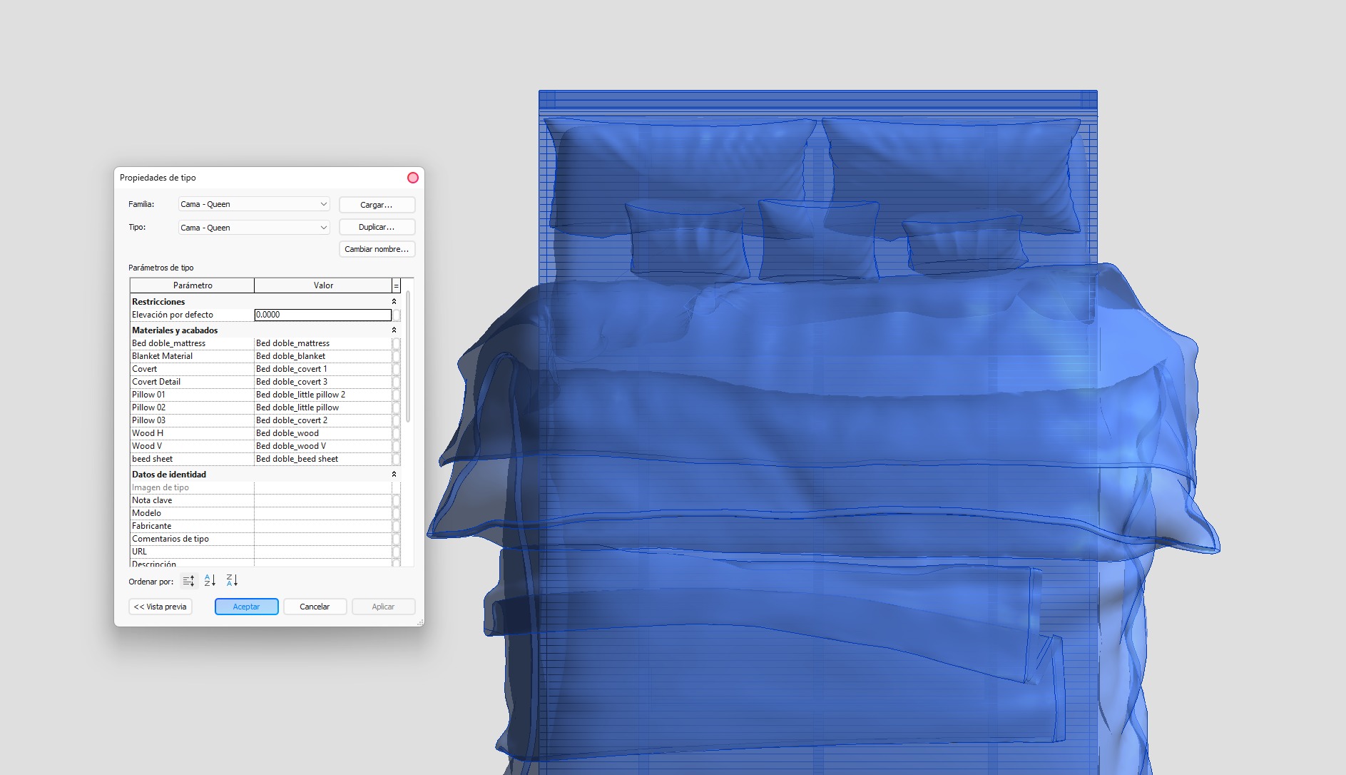 Revit Bed Family Three Sizes Full Queen and King 3D model | CGTrader