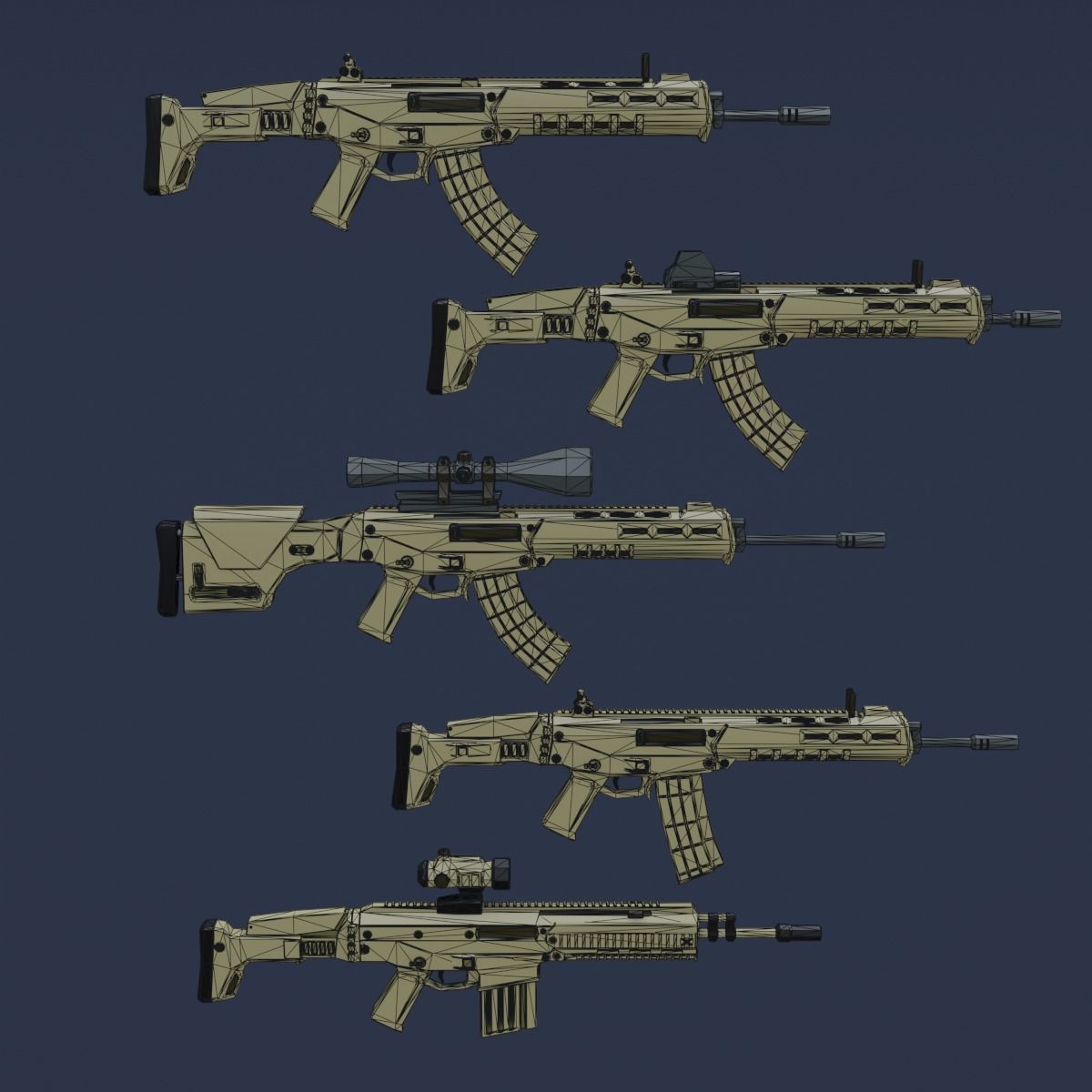 Five Automatic Weapons - USA Magpul 3D model | CGTrader