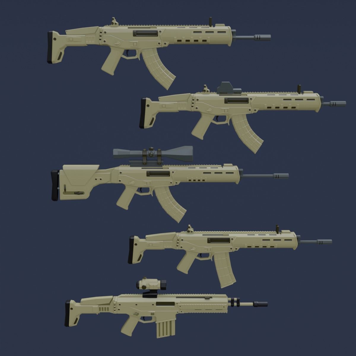 Five Automatic Weapons - USA Magpul 3D model | CGTrader
