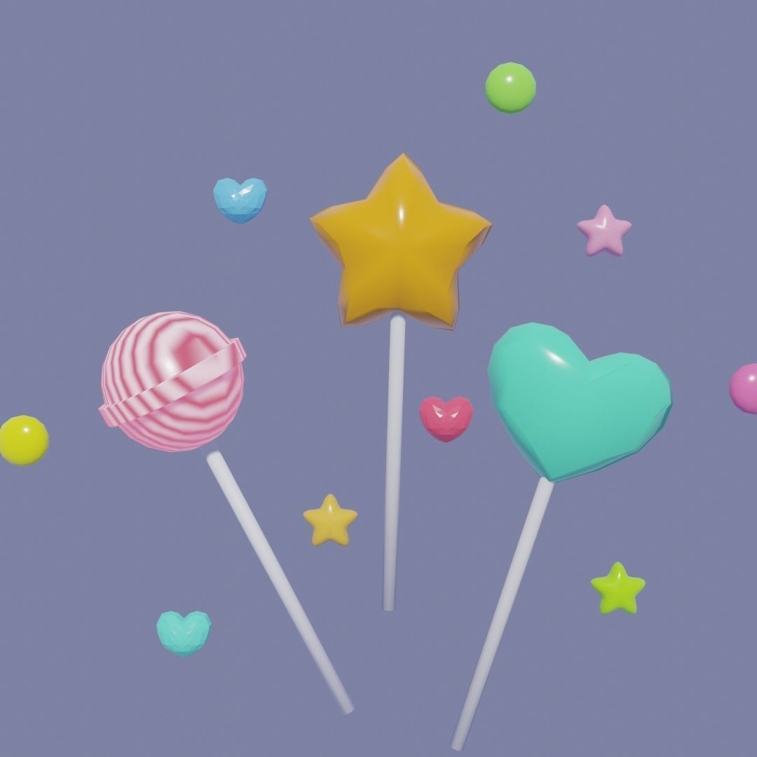 Low poly lollipop 3d model lollipops with hearts and stars 3D model ...