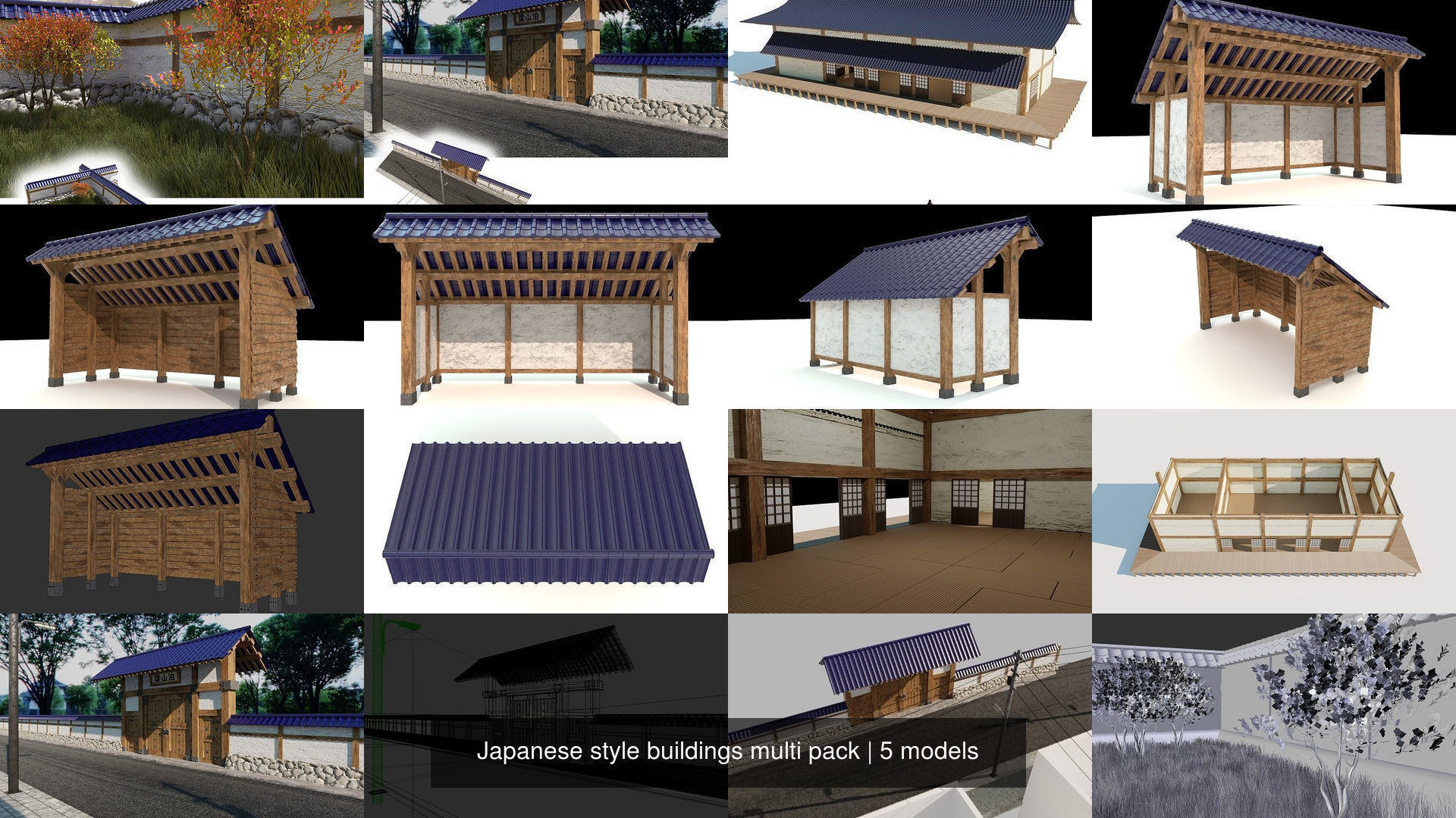 3D Model Collection Japanese style buildings multi pack VR / AR / low ...