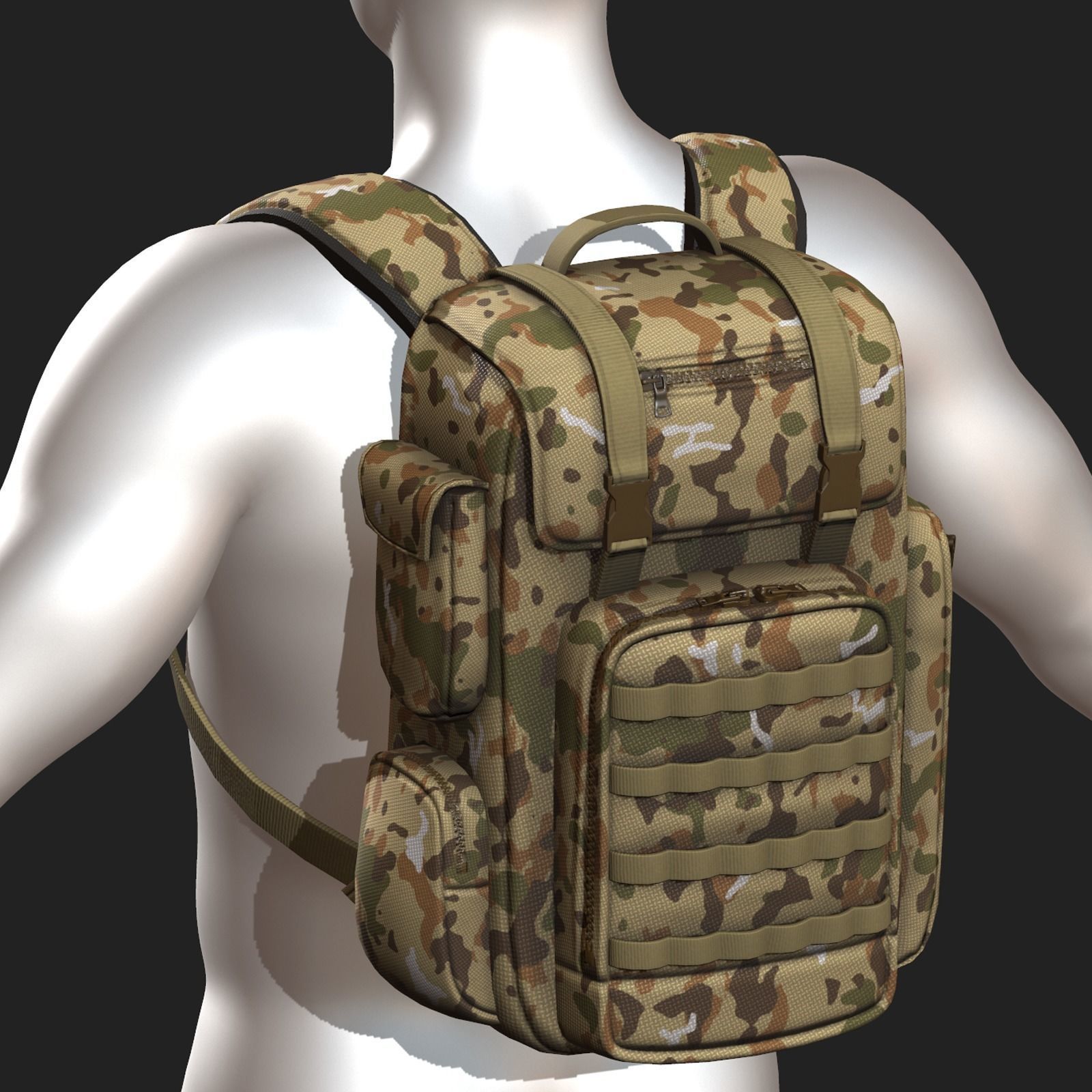 3D model Backpack military combat soldier armor scifi VR / AR / low ...