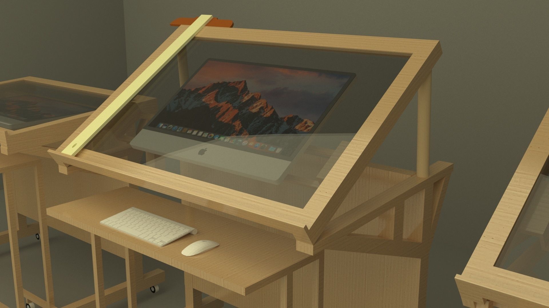 3D model Mechanism architecture and computer table Low-poly 3D model VR ...