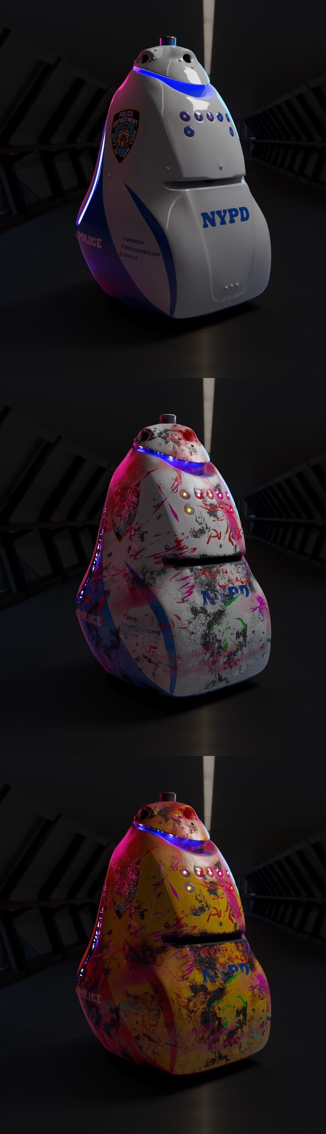 3D model NYPD K5 Robot Cop Vandalized - clean texture included VR / AR ...