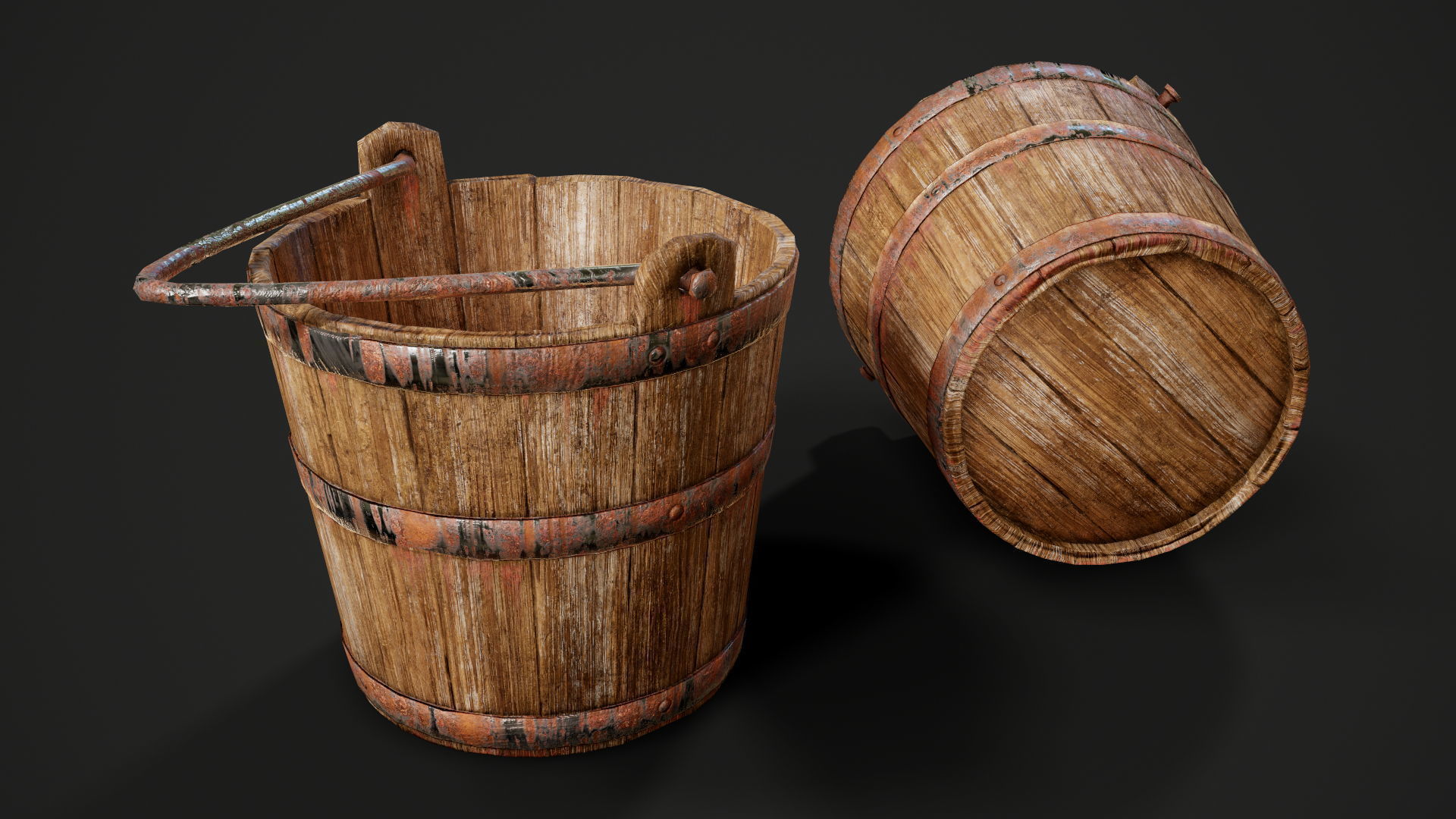 3D model Wooden Bucket Low poly PBR Game ready VR / AR / low-poly ...