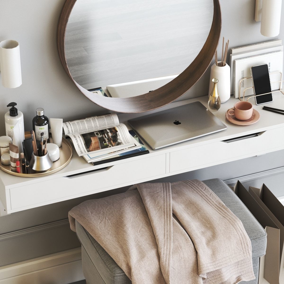 ALEX dressing table with STRANDMON ottoman 3D model | CGTrader
