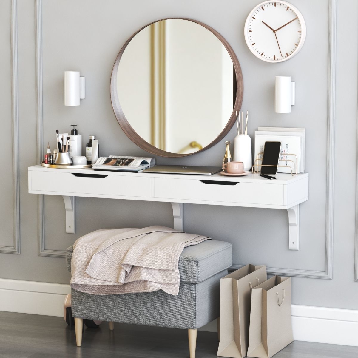 ALEX dressing table with STRANDMON ottoman 3D model | CGTrader