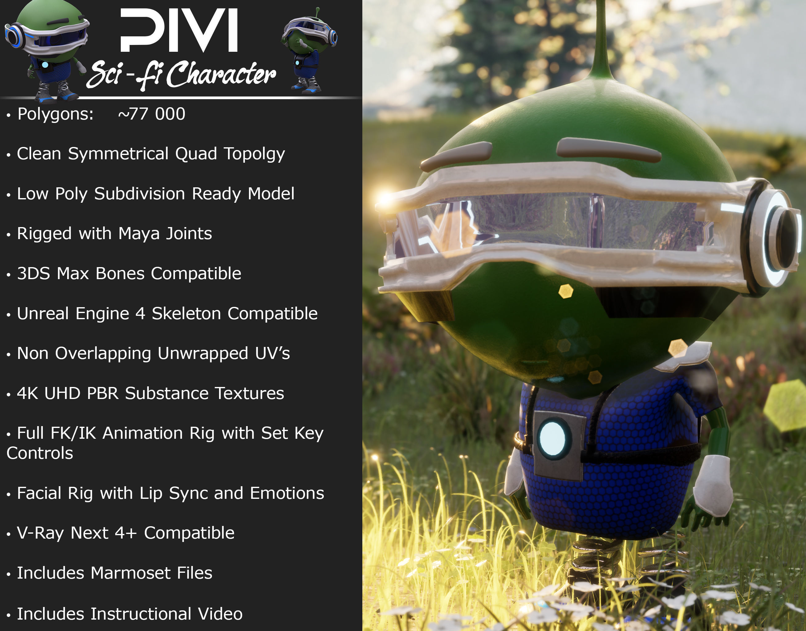 3D model Game Ready Realistic Alien Space Character Pivi Animation Rig ...
