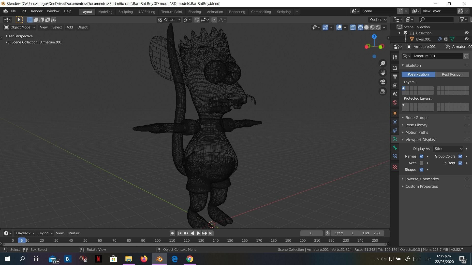 Bart Simpson rat boy character 3D rigged model 3D model rigged | CGTrader