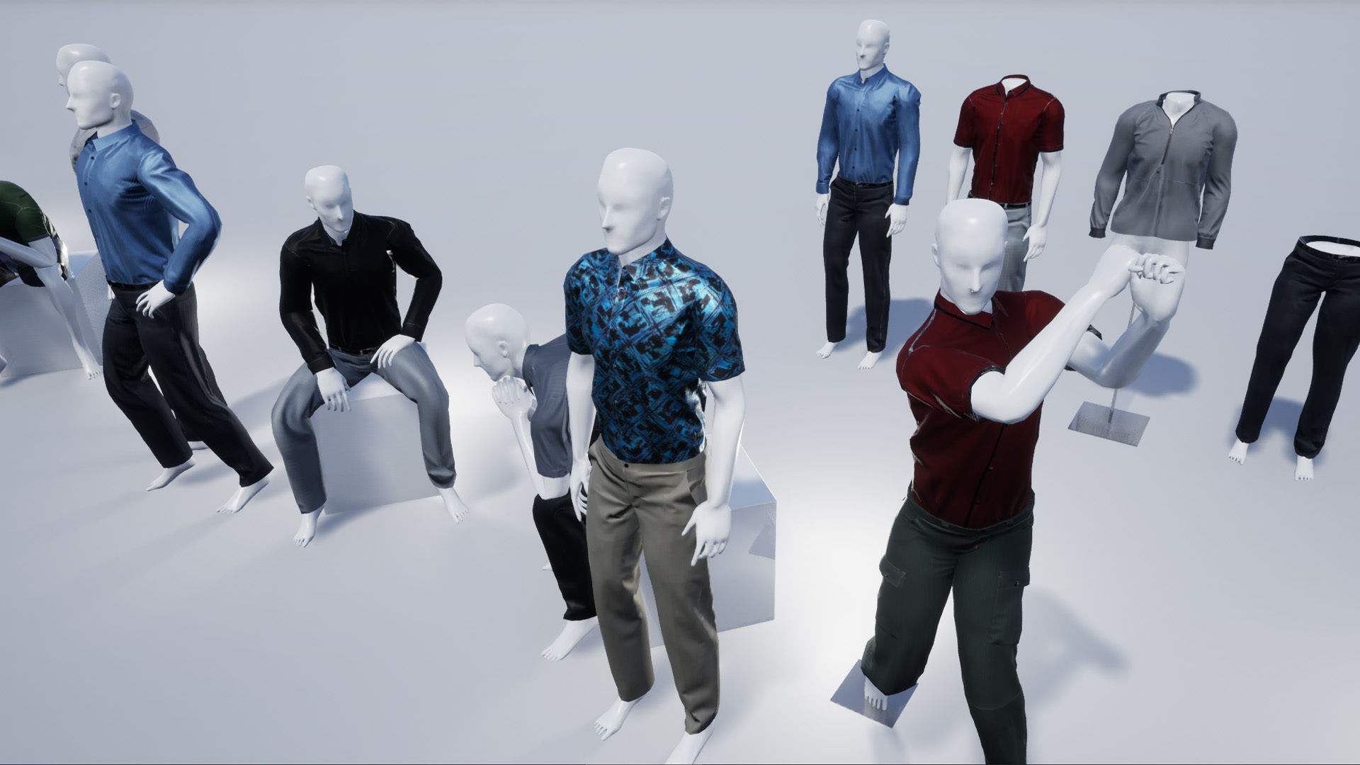 3D model Male Mannequins with various clothing VR / AR / low-poly ...
